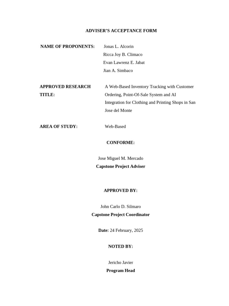 Adviser s Acceptance Form | PDF