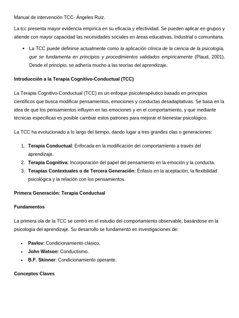 RESUMEN LIBRO TCC MANUAL TP 1 | PDF | Terapia de conducta cognitiva | Behaviorismo