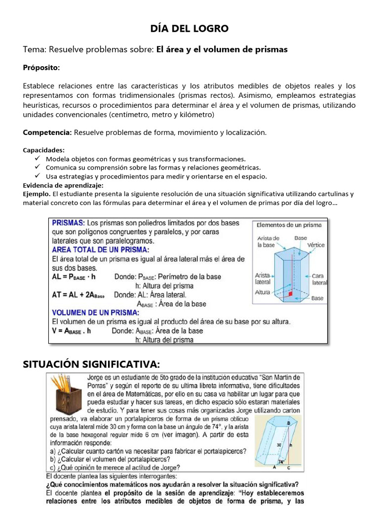 Área y Volumen de Prismas: Guía Práctica | PDF | Rectángulo | Geometría