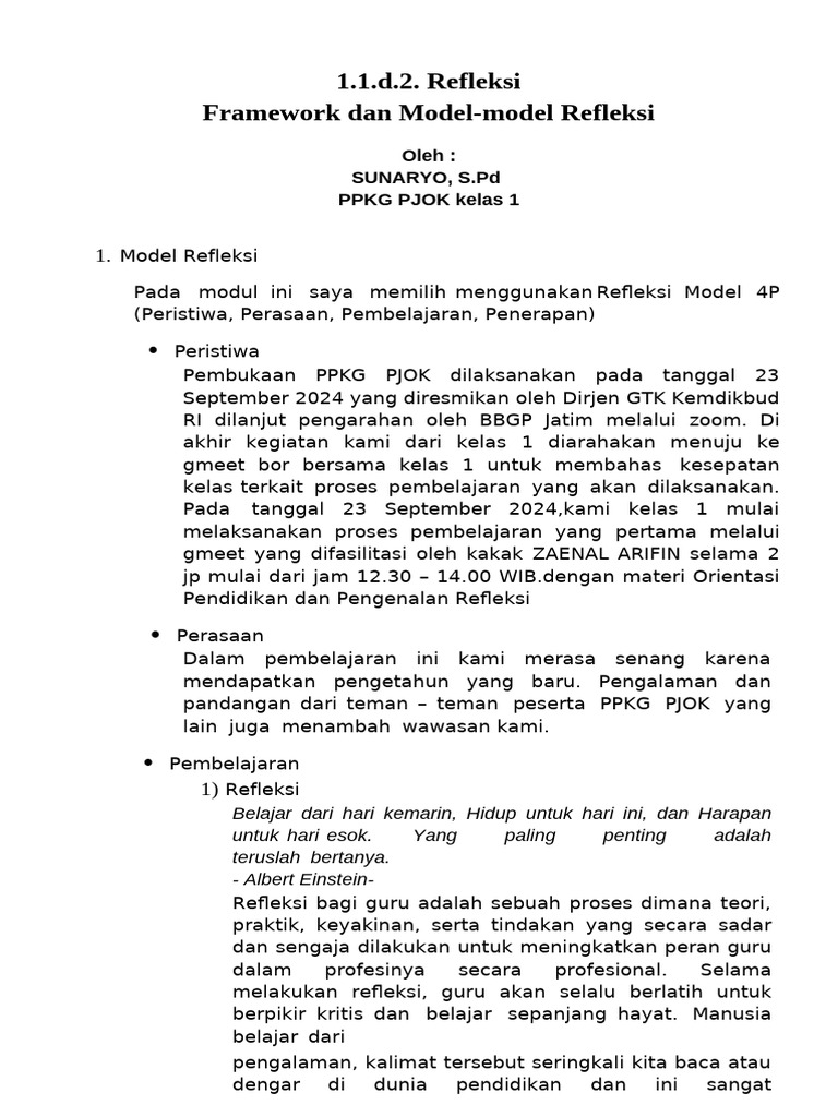 Model Refleksi 4P dalam PPKG PJOK | PDF