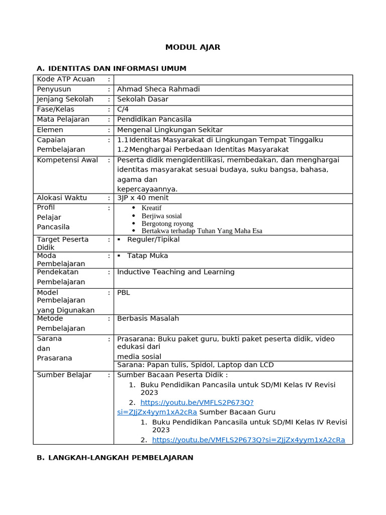 Modul Ajar PKN_Ahmad Sheca Rahmadi_2213053102 | PDF