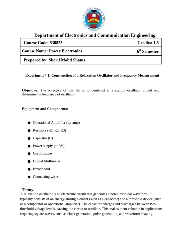 Power Electronics Lab 01 | PDF | Electronic Oscillator | Operational ...