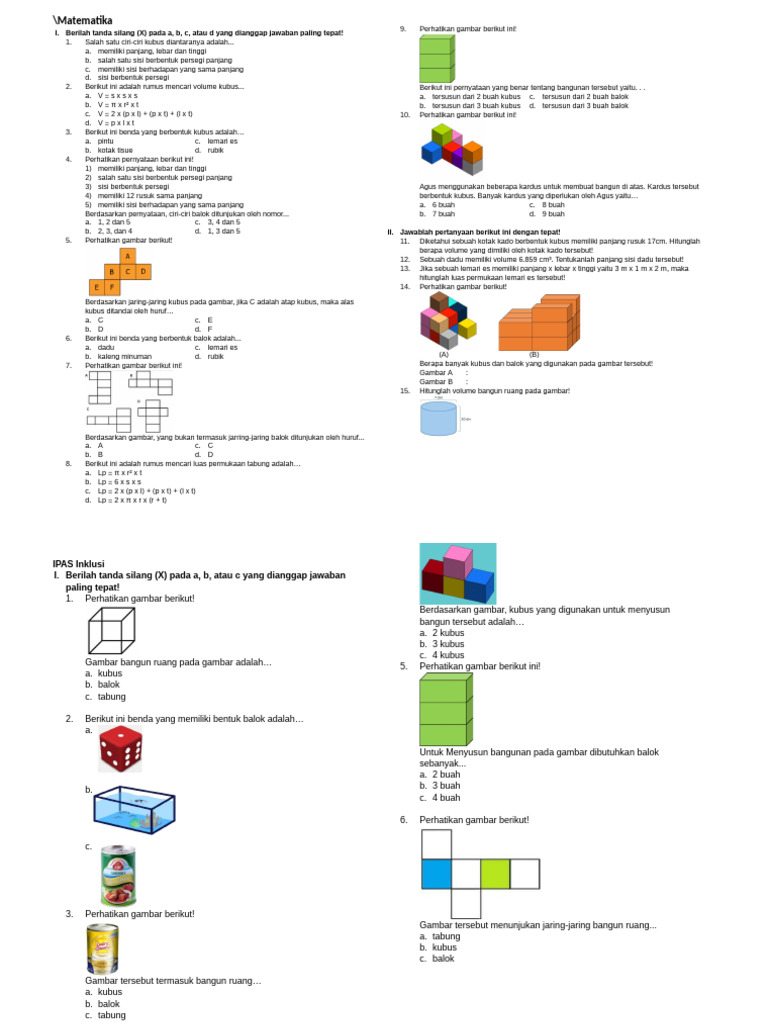 Latihan Ulangan SMT 2 MTK Bangun Ruang | PDF