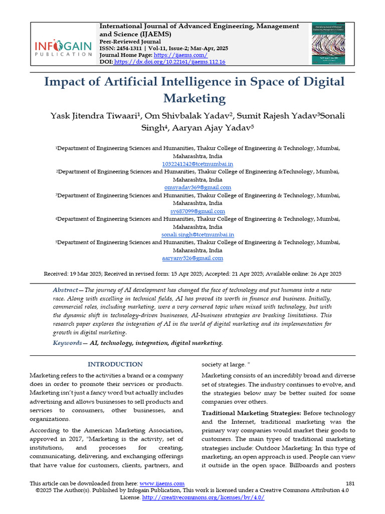Impact of Artificial Intelligence in Space of Digital Marketing | PDF | Artificial Intelligence ...