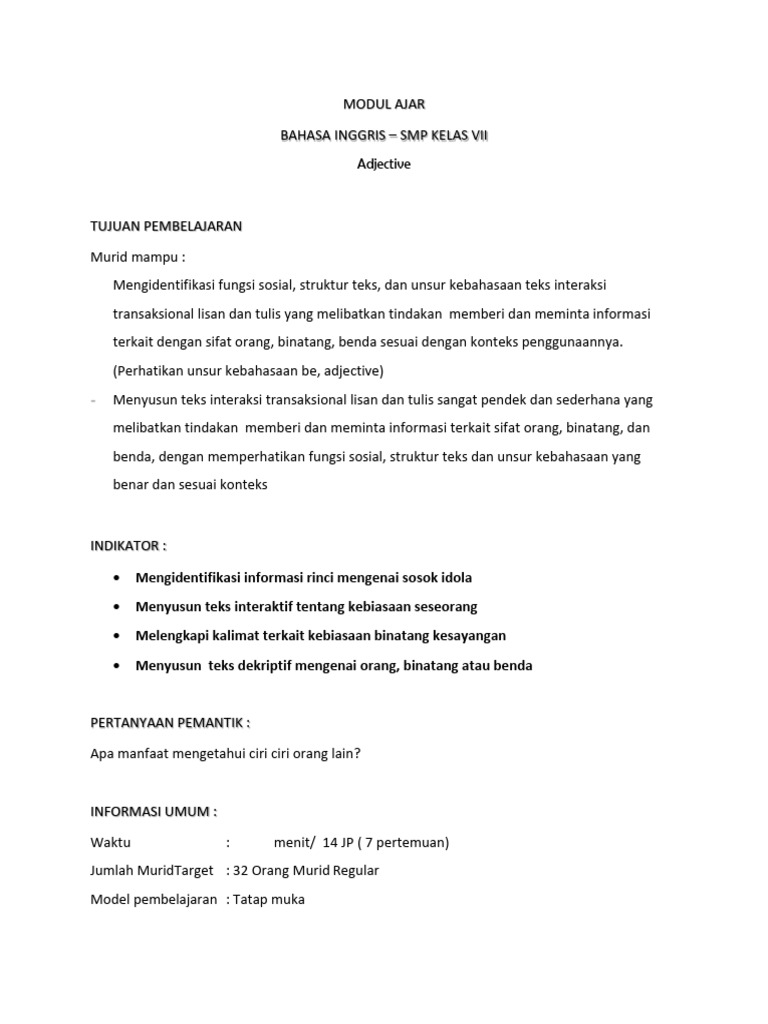 1. MODUL AJAR ADJECTIVE | PDF