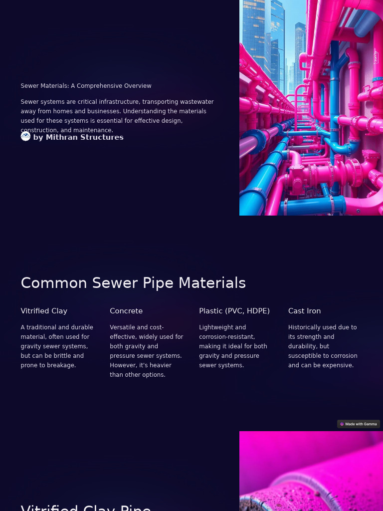 Sewer Materials A Comprehensive Overview | PDF | Sanitary Sewer | Pipe (Fluid Conveyance)