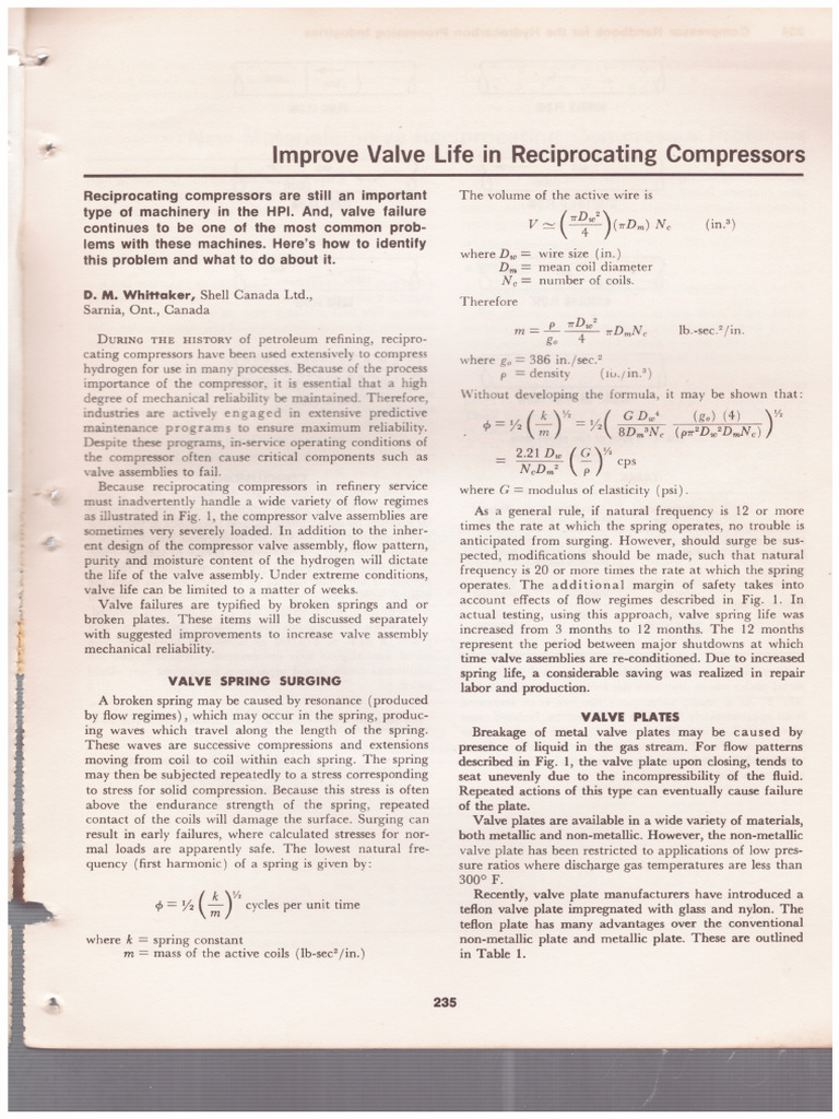 Improve Valve Life in Reciprocating Compressors | PDF