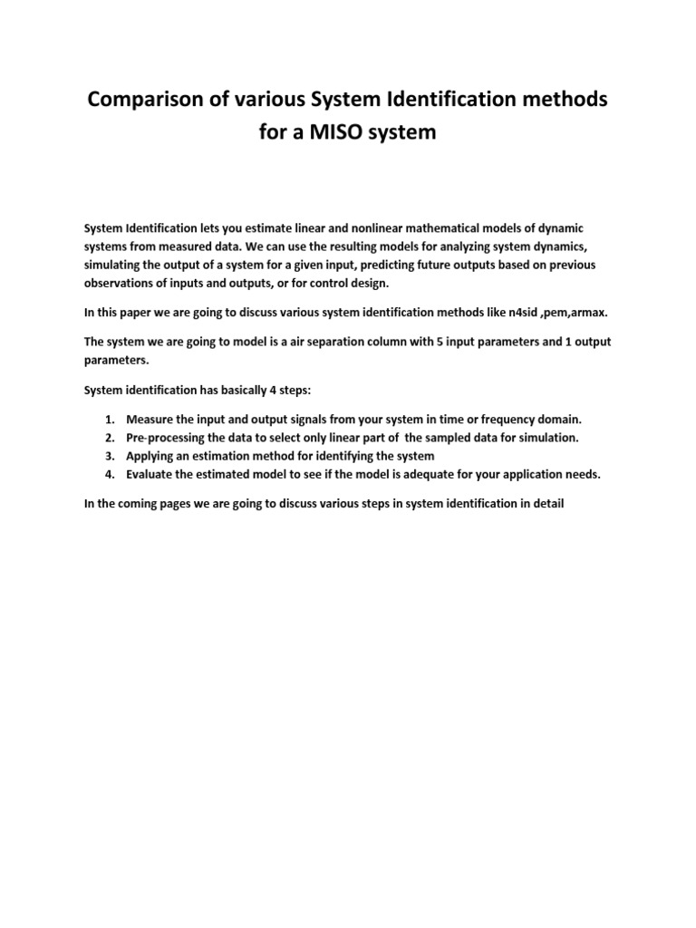 Comparison of Various System Identification Methods For A MISO System | PDF | Algorithms ...