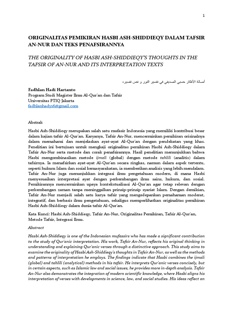 ORIGINALITAS PEMIKIRAN HASBI DALAM TAFSIR AN-NUR DAN TEKS PENAFSIRANNYA | PDF