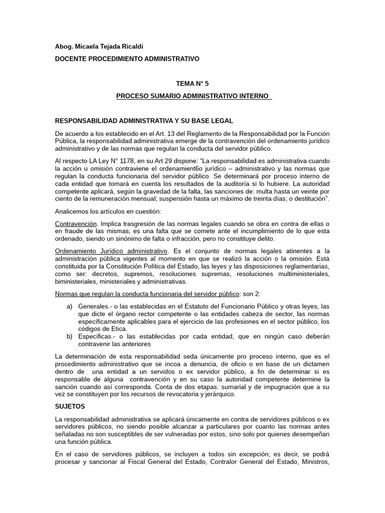 Tema 5 Proceso Sumario Sumario Administrativo Interno | PDF | Multa (pena) | El proceso de ...