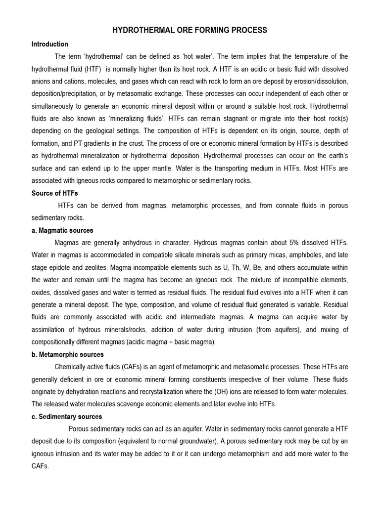 Hydrothermal Ore Formation Process | PDF | Rock (Geology) | Igneous Rock