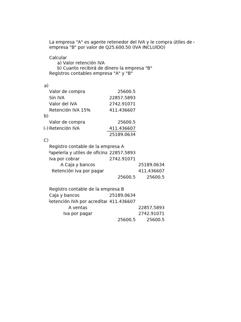 Ejemplo RETENCIÓN IVA | PDF