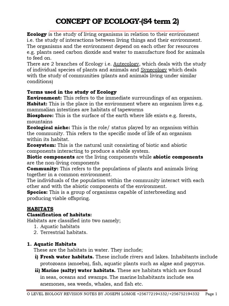 Ecology Revision Notes For o Level by Joseph Lomoe | PDF | Predation ...