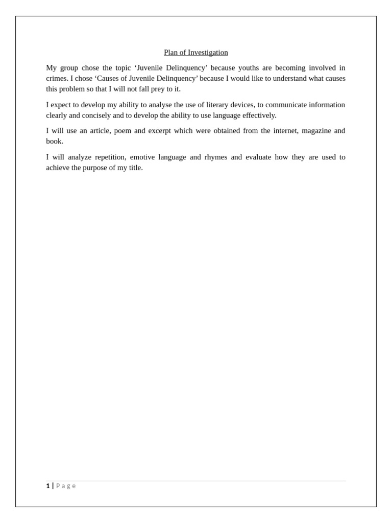 Plan of Investigation SBA | PDF