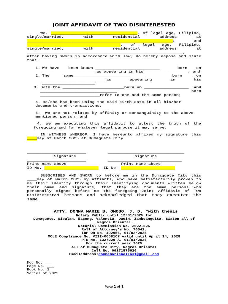 Joint Affidavit of Two Disinterested Persons | PDF | Affidavit | Common Law