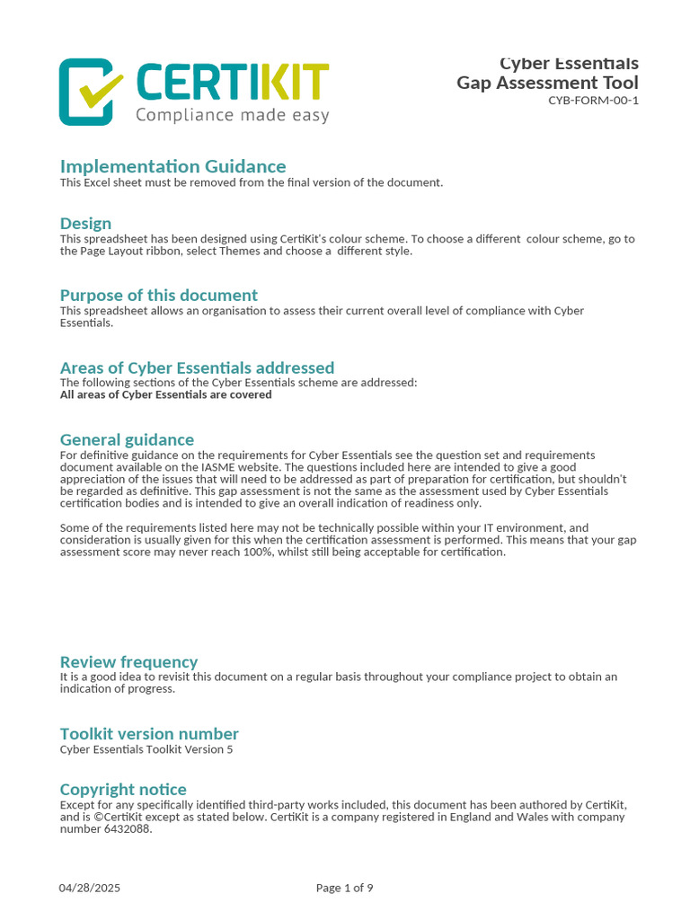 CYB-FORM-00-1-Gap-Assessment-Tool | PDF | Security | Computer Security