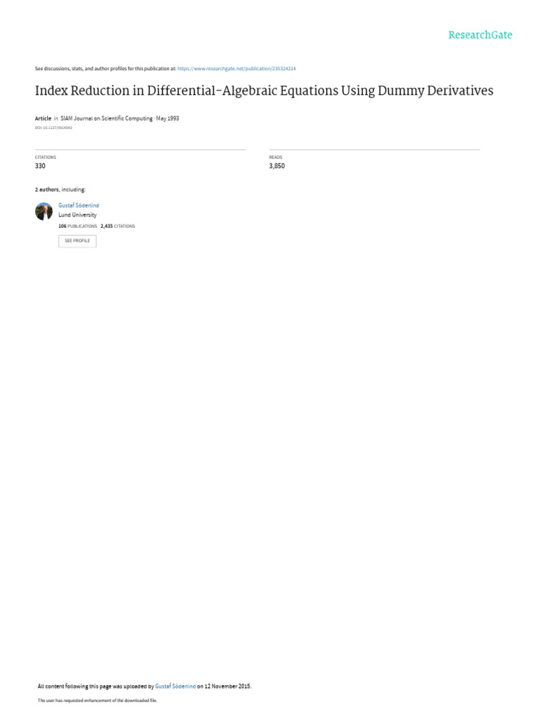 Index Reduction For DAE Using Dummy Derivatives | PDF | Matrix ...