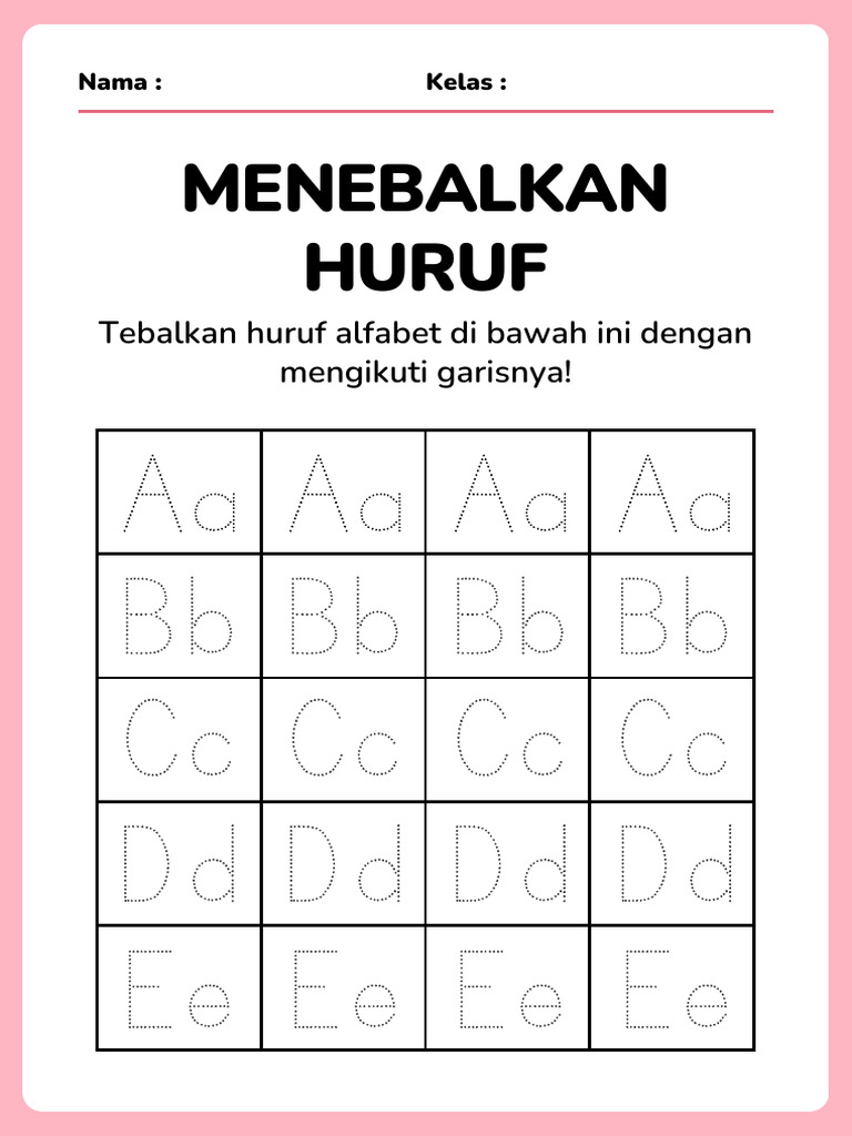 Pink Putih LKPD Menebalkan Huruf Alfabet | PDF