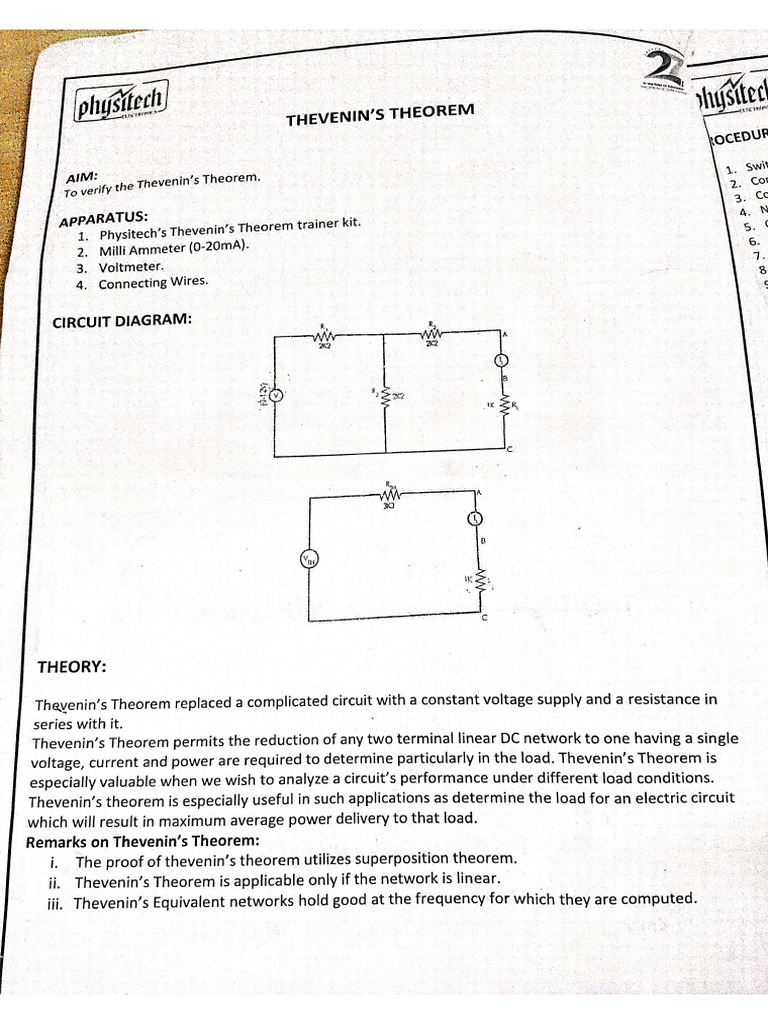 Thevenin's Theorem | PDF