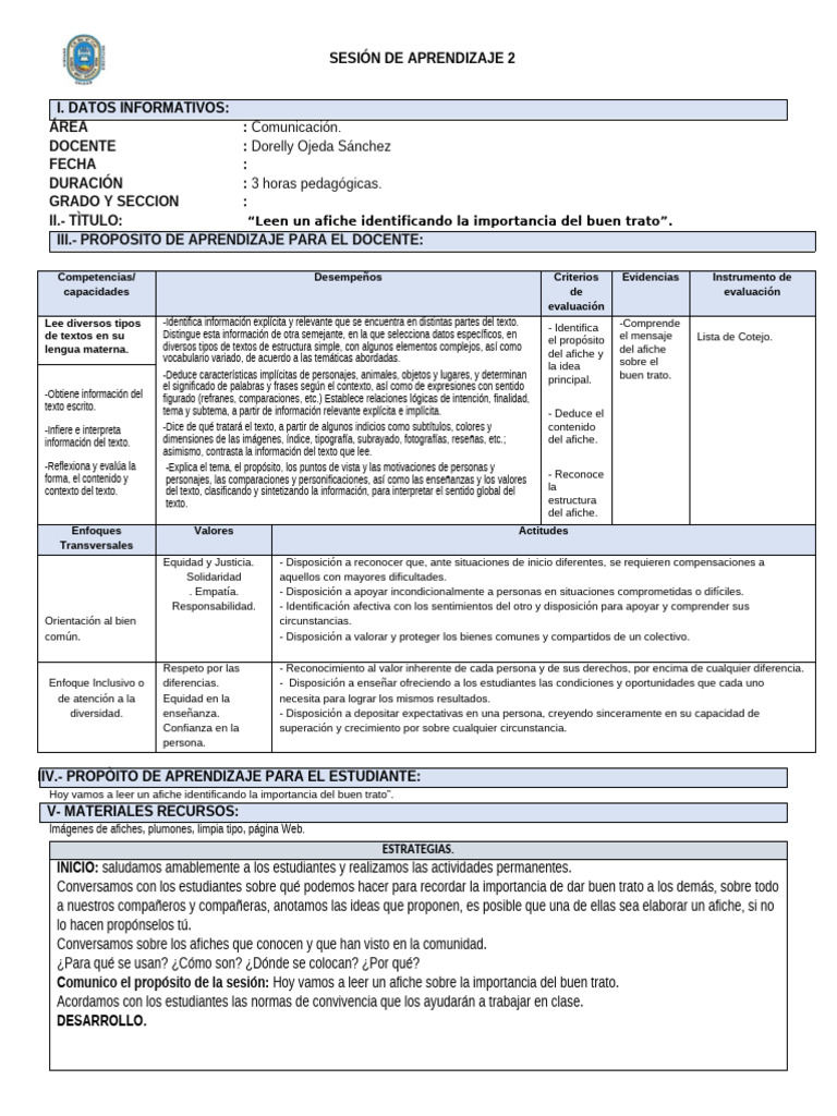 COM 2 Leen Un Afiche Sobre El Buen Trato | PDF | Póster | Aprendizaje