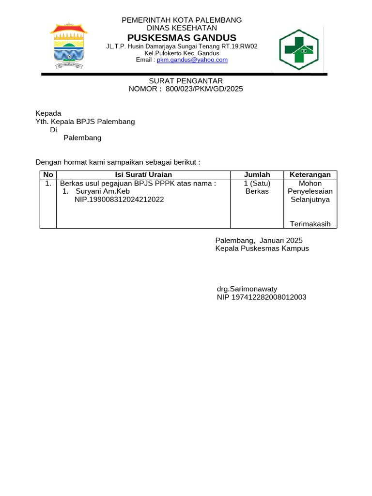 Surat Pengantar BPJS | PDF