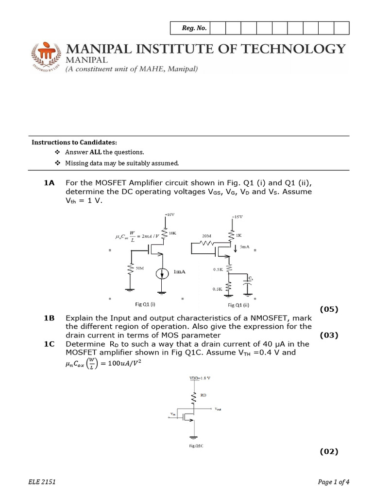 Analog System Deisgn (ELE 2151) (Makeup) 21313 | PDF | Amplifier | Mosfet