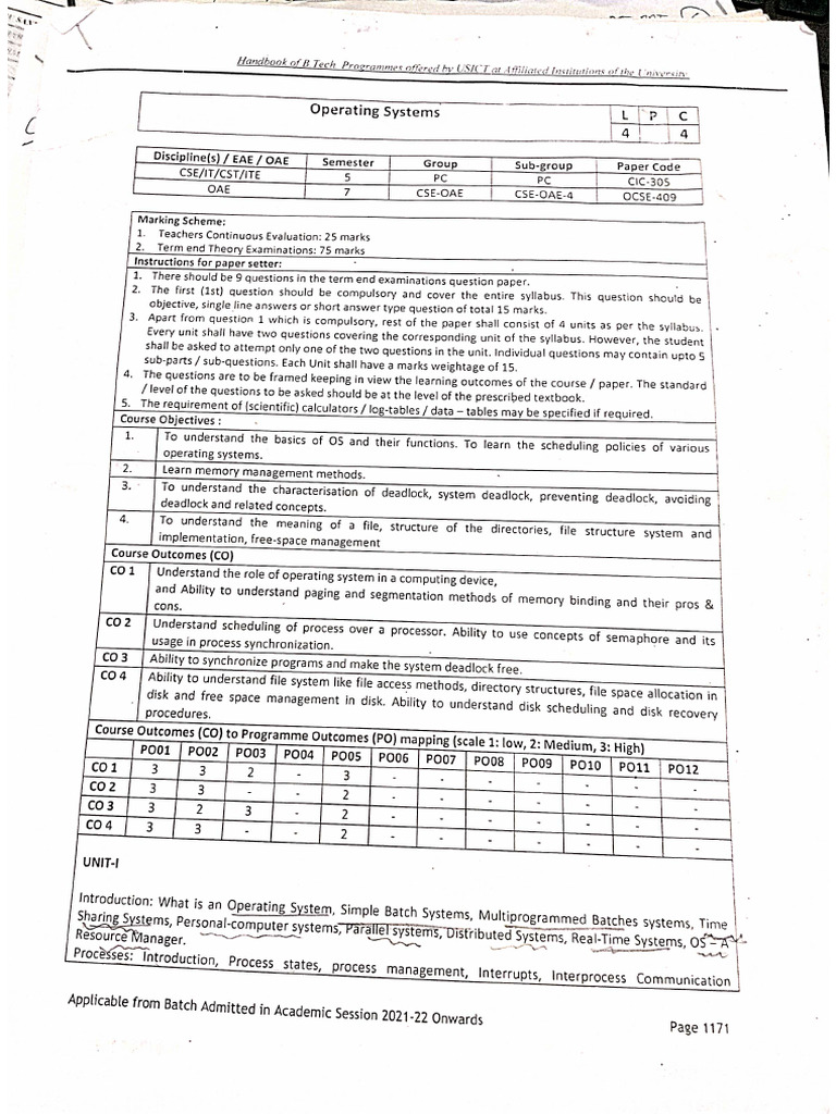 OS Syllabus 5th Sem | PDF