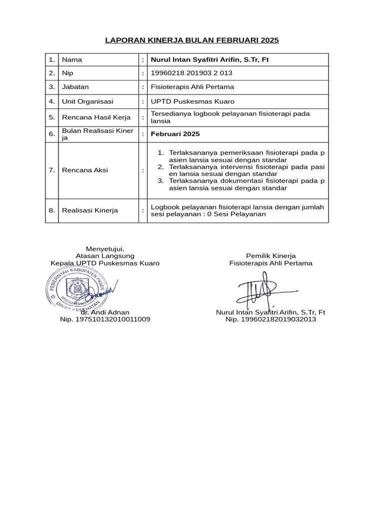 Laporan Kinerja Fisioterapi Lansia | PDF