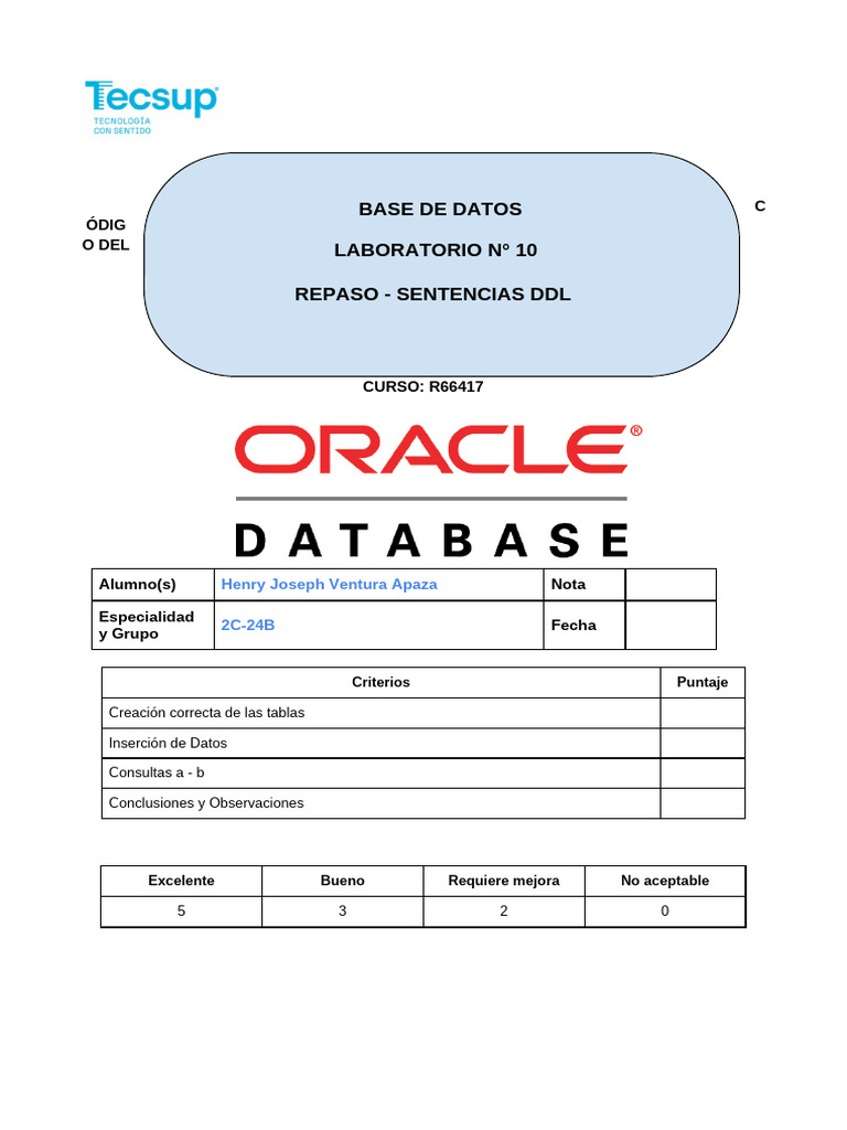 Base de Datos Lab 10 | PDF | SQL | Bases de datos