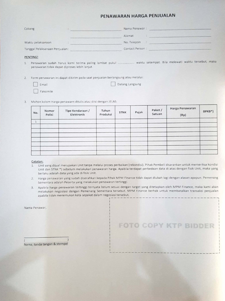Form Penawaran Lelang | PDF