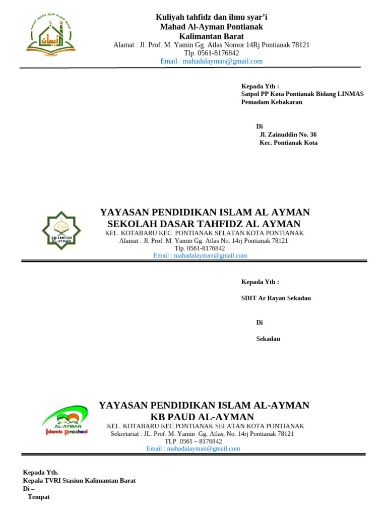 Kop Surat Paud, s1, SD, SMP | PDF