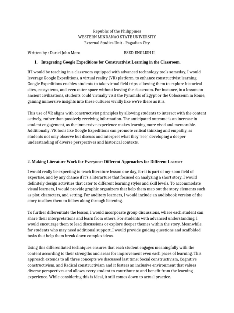 As5 Assignment Bsed English 2 | PDF | Constructivism (Philosophy Of ...