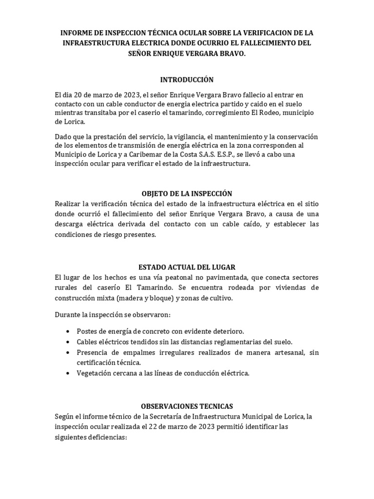 Informe de Inspeccion Tecnica Ocular Edit. | PDF | Electricidad