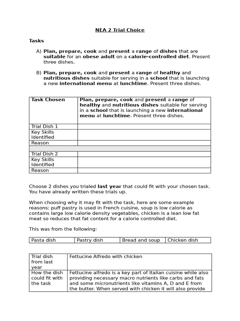 NEA 2 Trial Choice Sheet | PDF