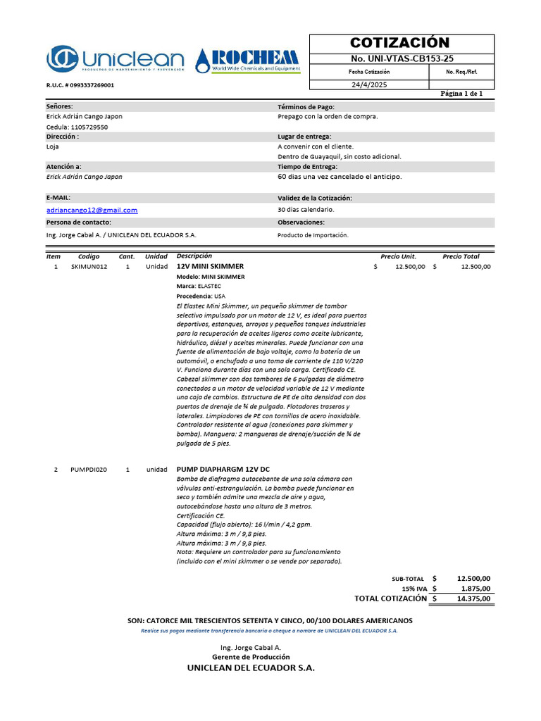 UNI-VTAS-CB153-25 - ERICK ADRIAN CANGO JAPON - Mini Skimmer | PDF | Bomba