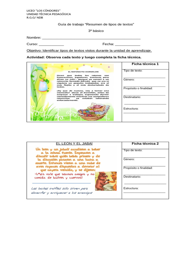 3ero Básico - Lenguaje - Guia Tipos de Texto | PDF | Aprendizaje | Cognición