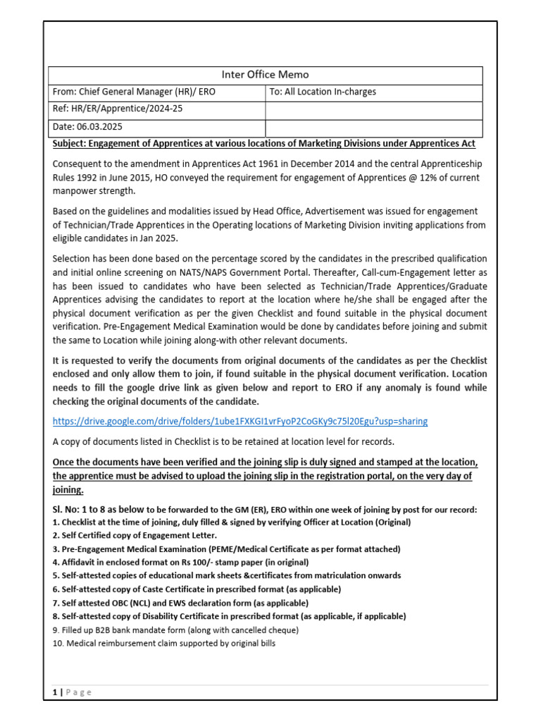 Inter-Office-Memo - 06 03 2025 | PDF | Apprenticeship