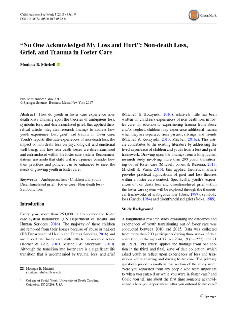 Non-Death Loss in Foster Care Grief | PDF | Grief | Foster Care