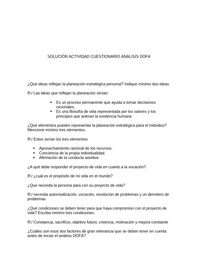 Evidencia 4 Cuestionario Analisis DOFA | PDF