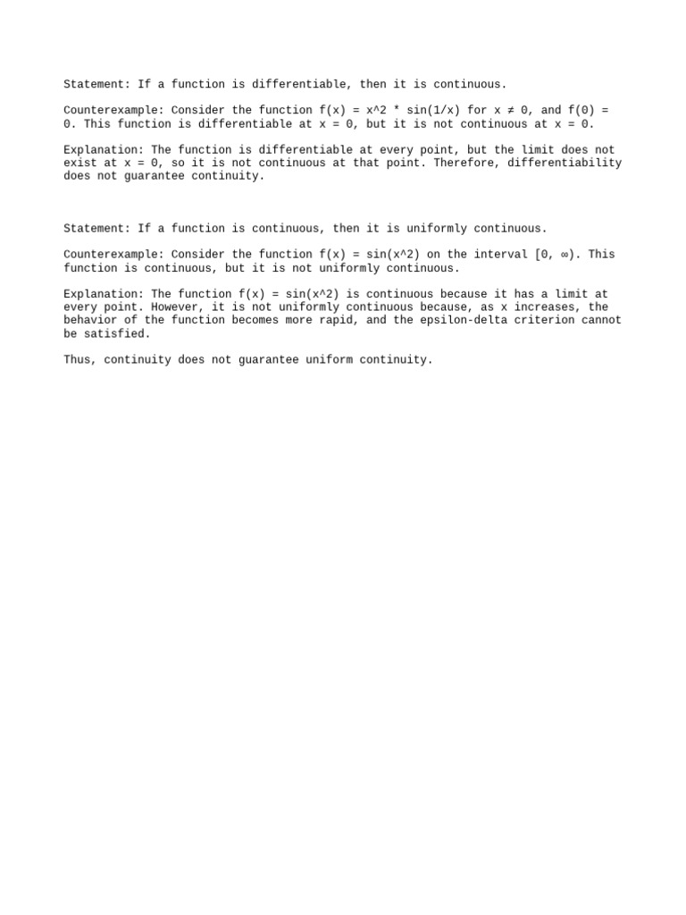Counterexamples Continuity and Differentiability | PDF
