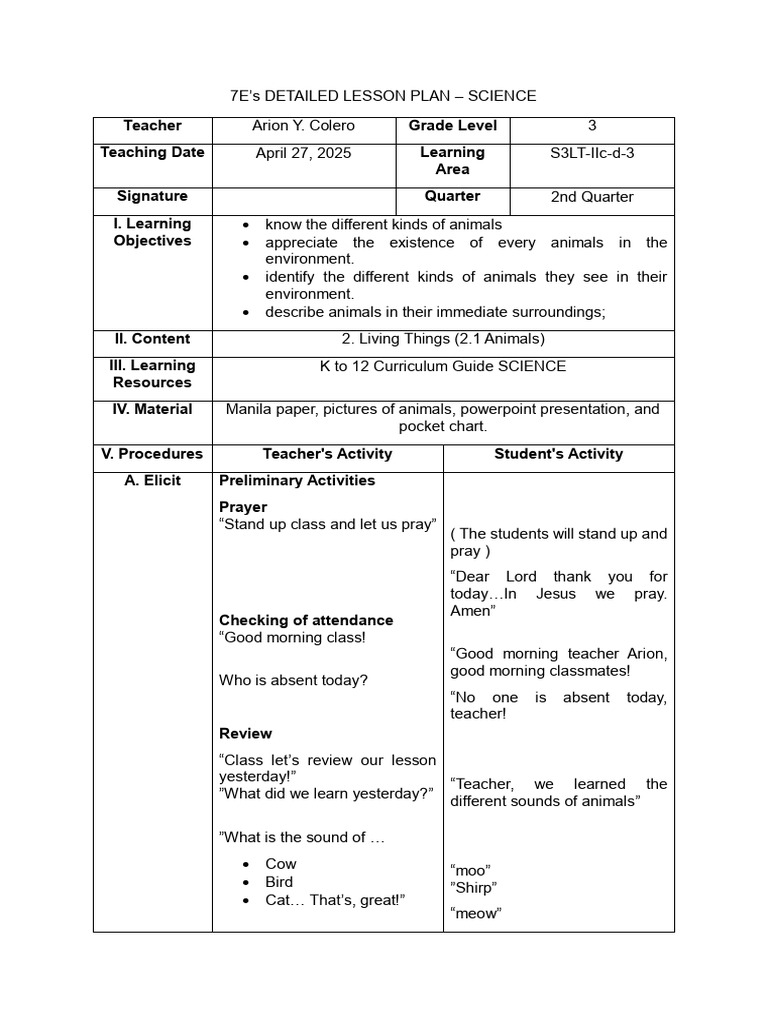 7ES Lesson in Science Final | PDF | Pet | Livestock