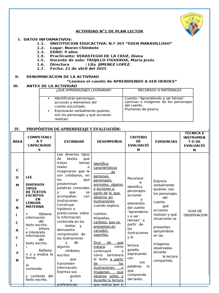 Actividad de Plan Lector N.°1 | PDF | Metodos de aprendizaje ...