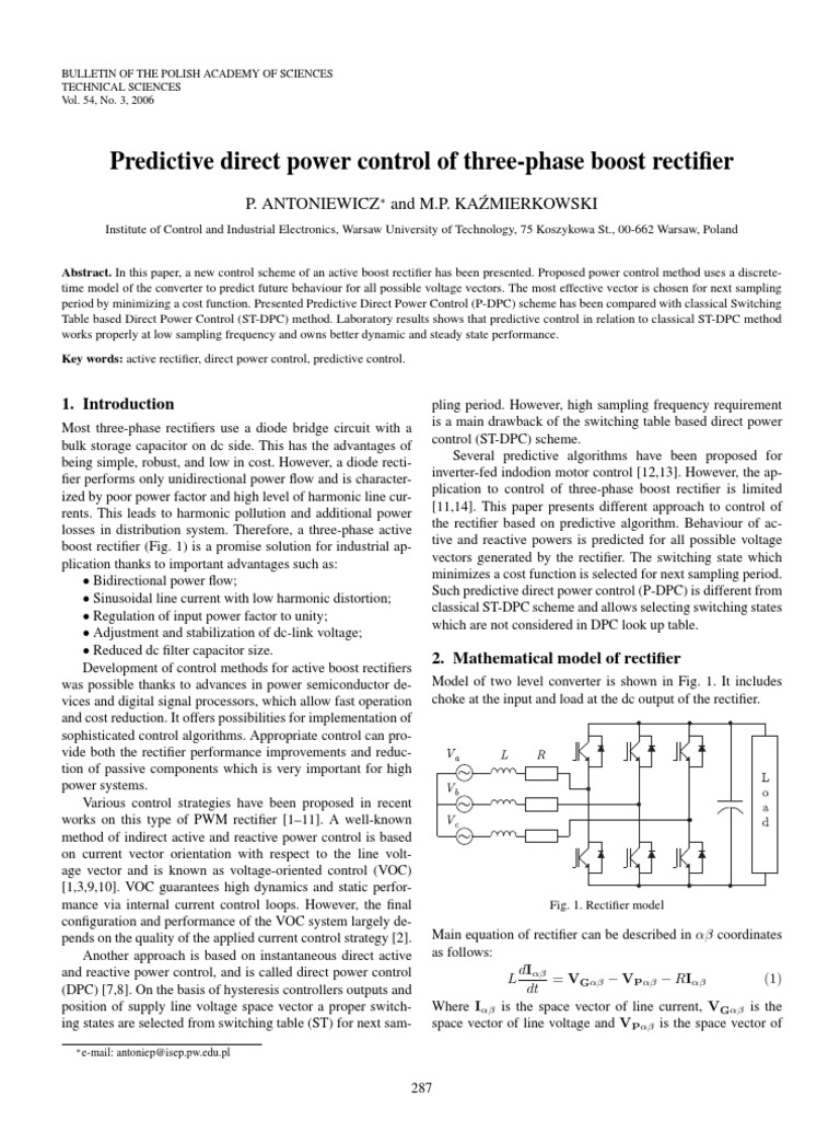 Predictive Direct Power Control Of Three Phase Boost Rectifier Pdf Power Electronics Ac Power