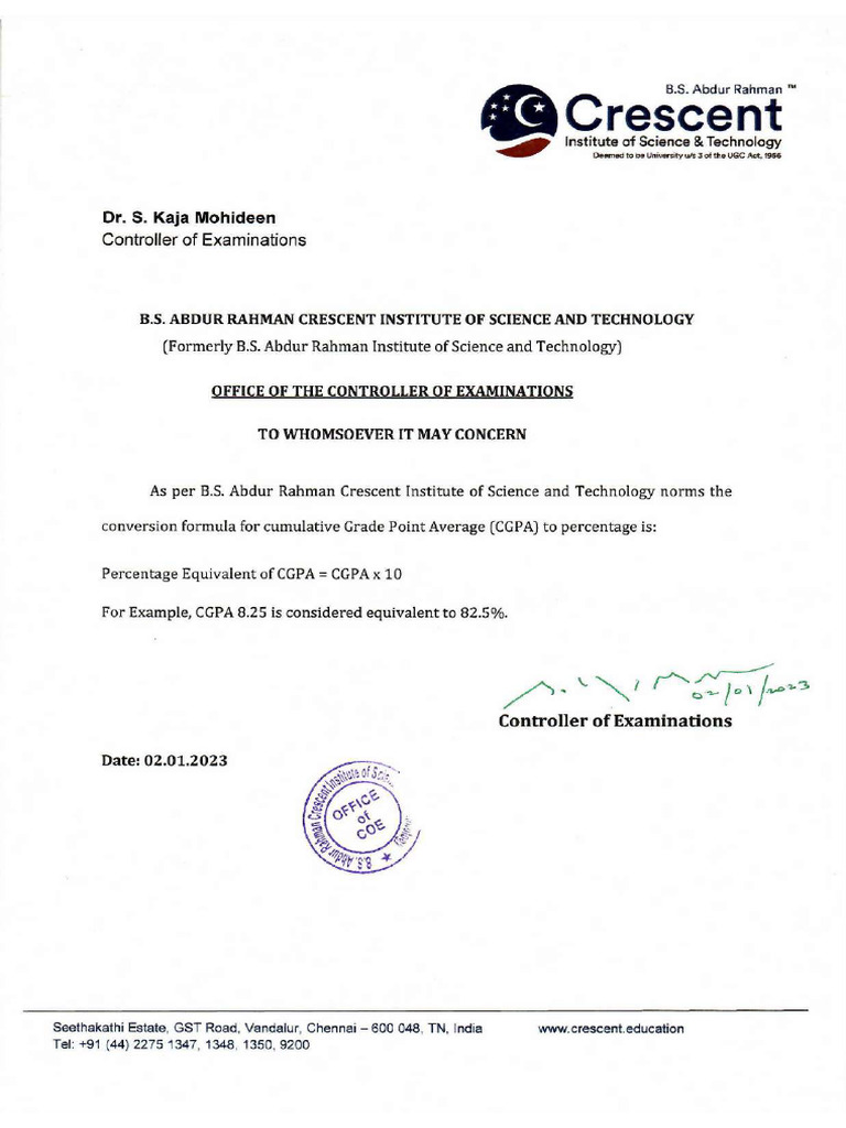 CGPA-CONVERSION-CERTIFICATE | PDF