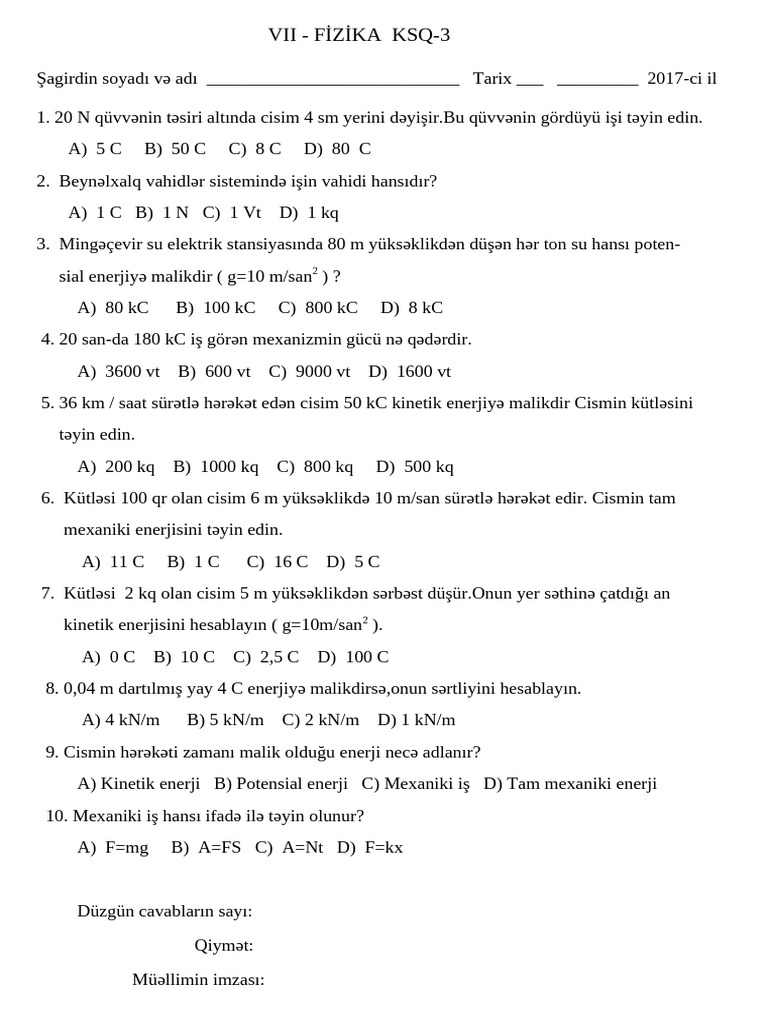 VII Fizika KSQ 3 | PDF