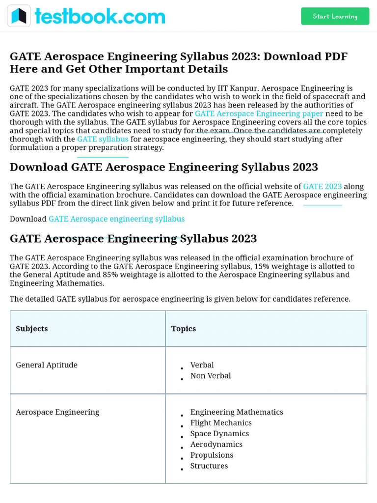 GATE Aerospace Engineering Syllabus 2023 - Download PDF Here and Get ...