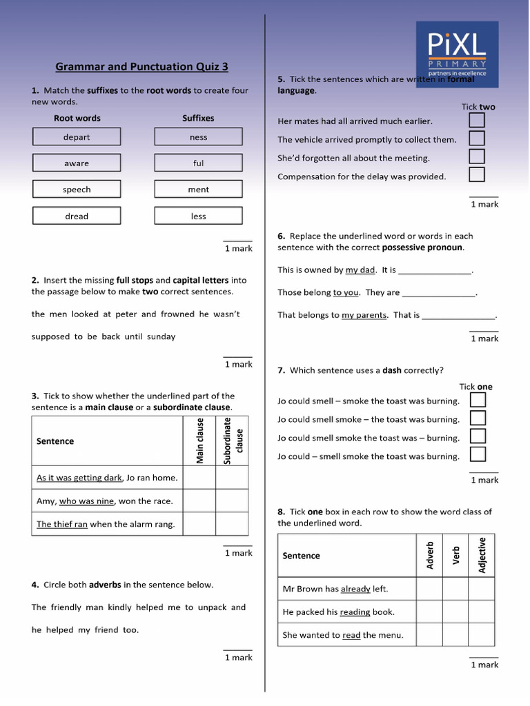 Grammar and Punctuation Quiz 3 | PDF