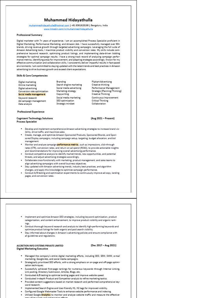 Muhammed Hidayathulla, 7 Years 4 Months | PDF | Search Engine Optimization | Digital Marketing