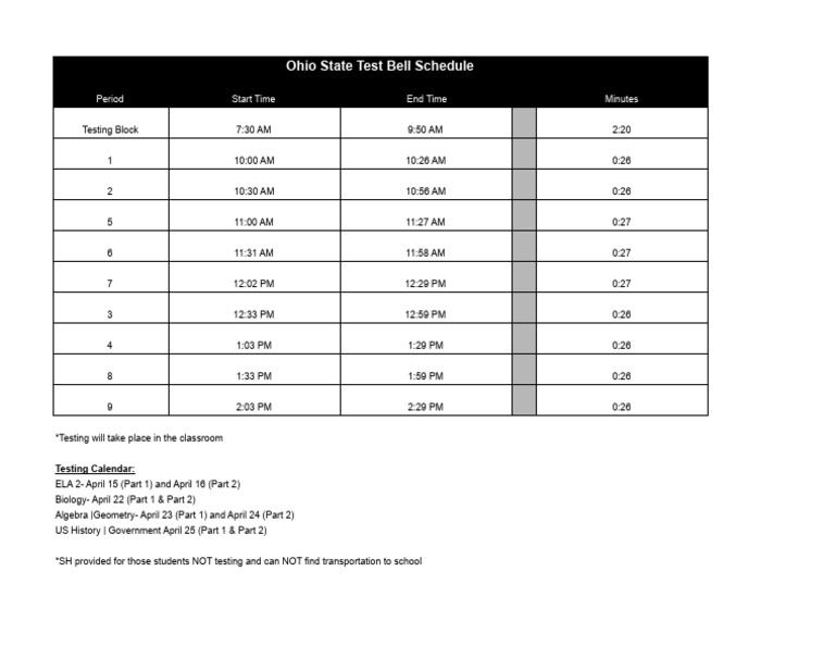 OST Test Bell Schedule (1) (1) | PDF