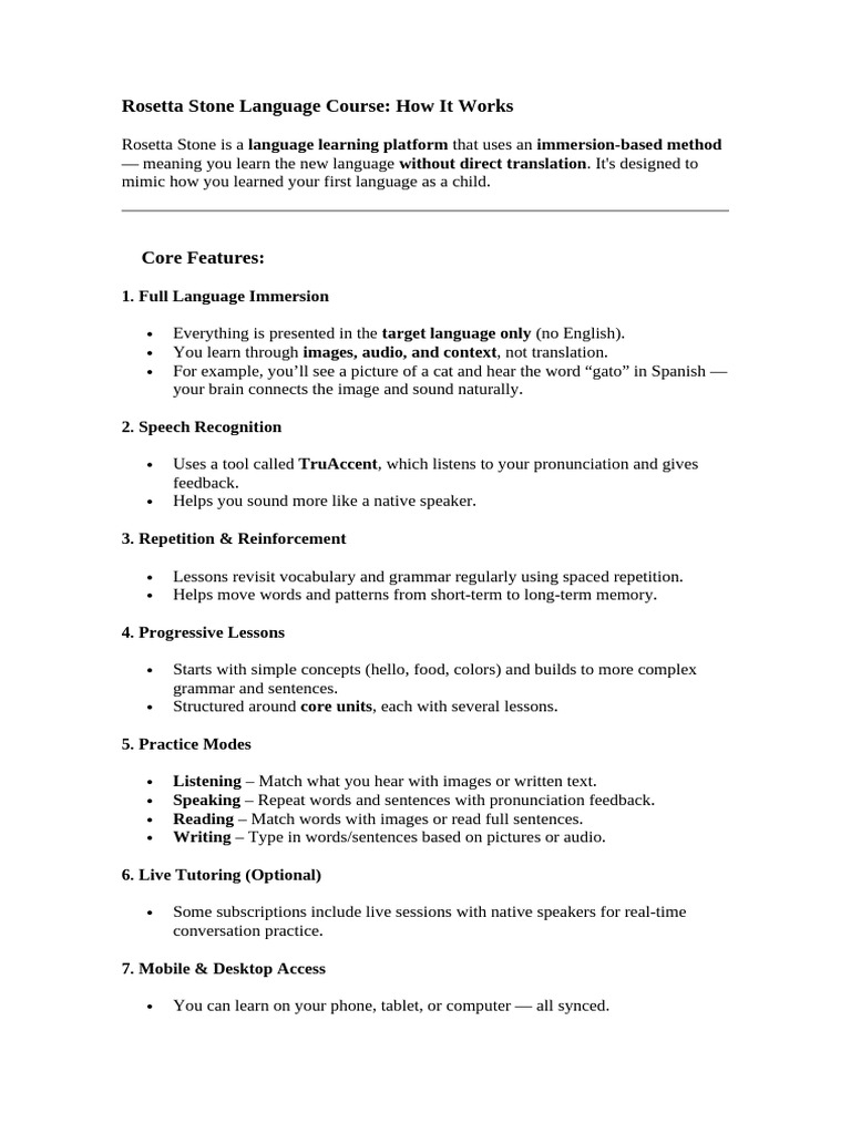Rosetta Stone English Course Overview | PDF